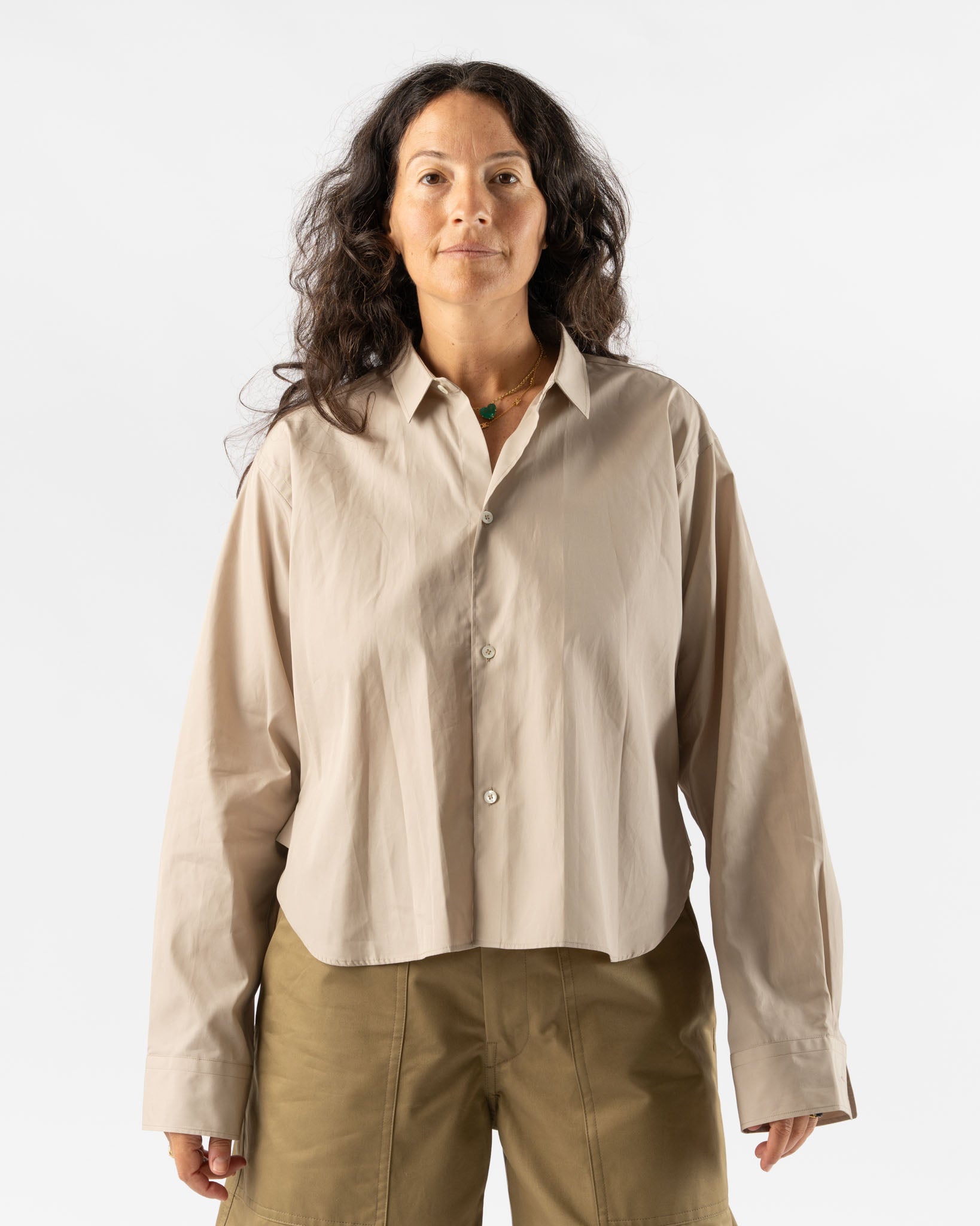 Sofie D'Hoore Brit Long Sleeve Shirt in Woven Stone Curated at Jake and Jones