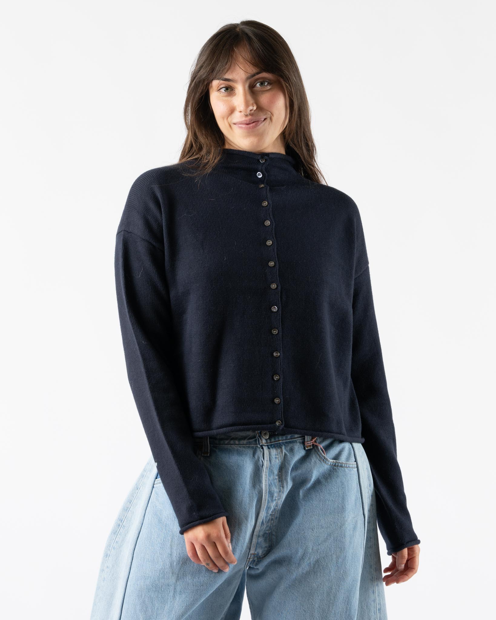 Alex Mill Taylor Rollneck Cardigan in Navy Curated at Jake and Jones