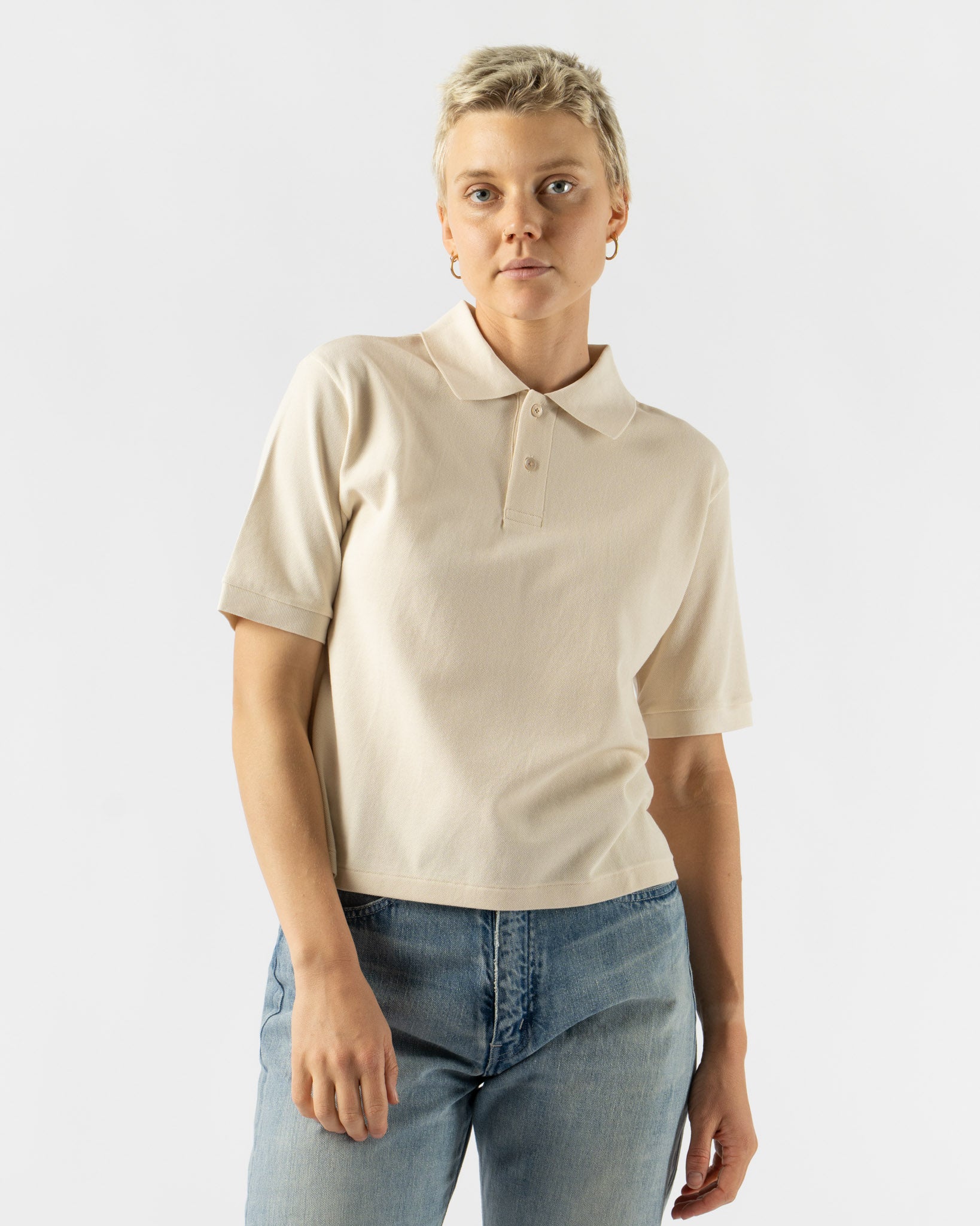 Auralee Womens Pique High Gauge Polo in Navy Curated at Jake and Jones