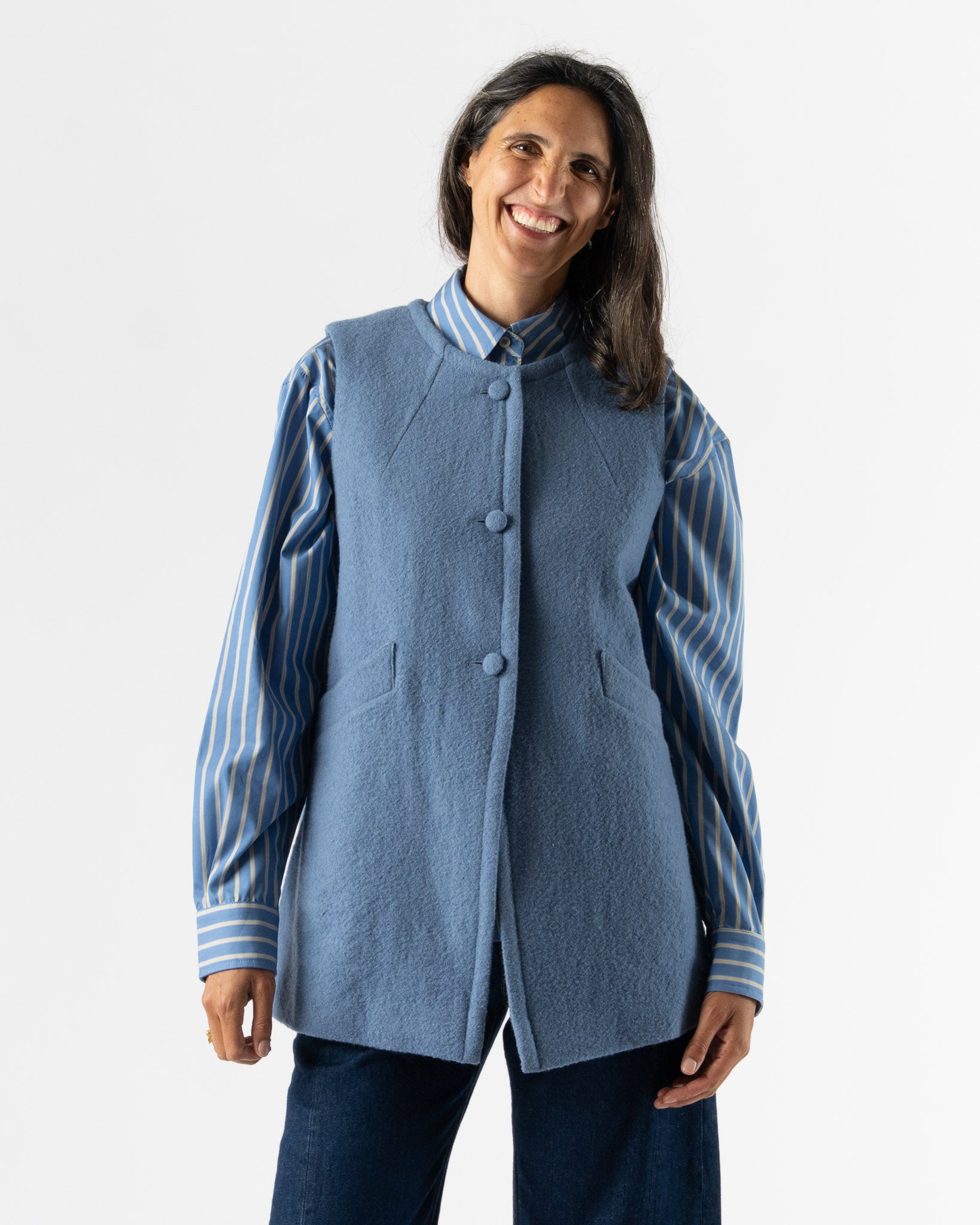 Cawley Japanese Boucle Daphne Vest in Riviera Curated at Jake and Jones