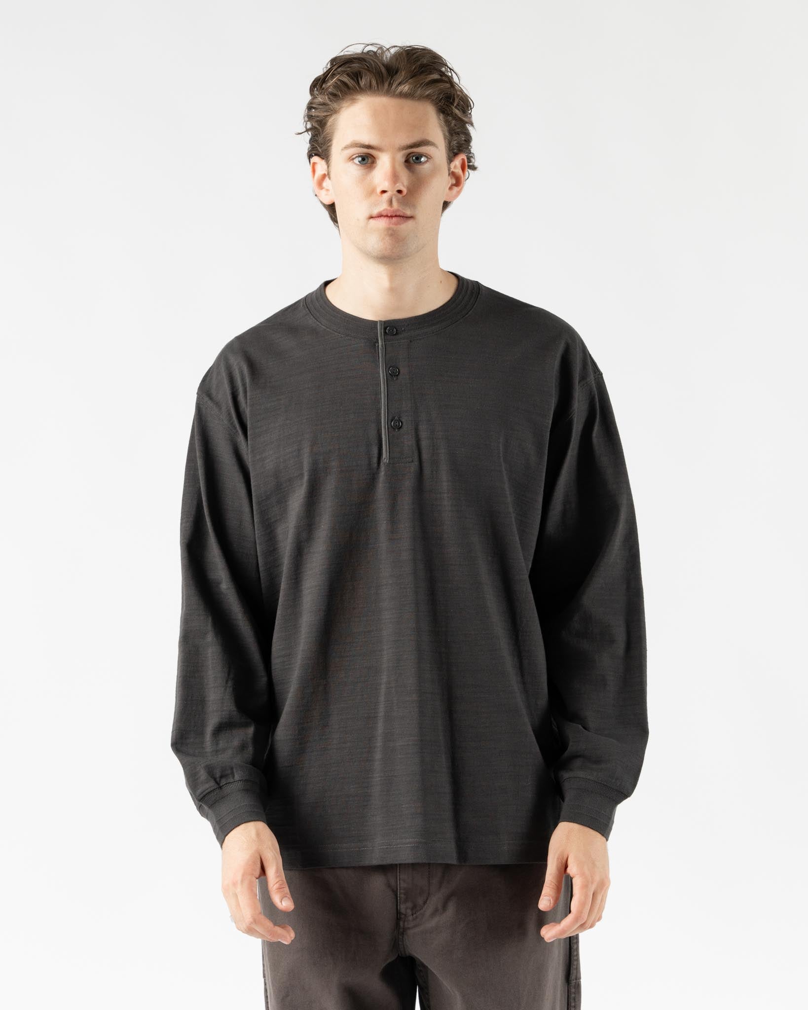 Pilgrim Surf + Supply Donald Long Sleeve Henley in Sumi Black Curated ...