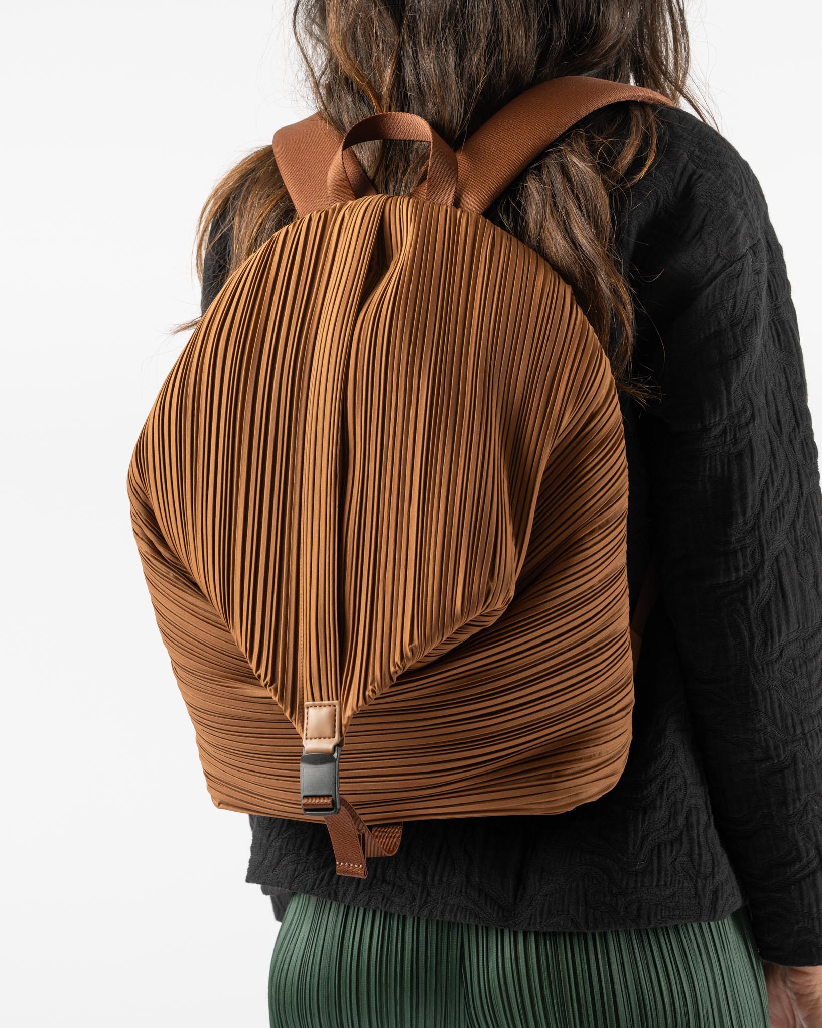 Pleats Please Issey Miyake Pleats Backpack in Brown Curated at Jake and ...