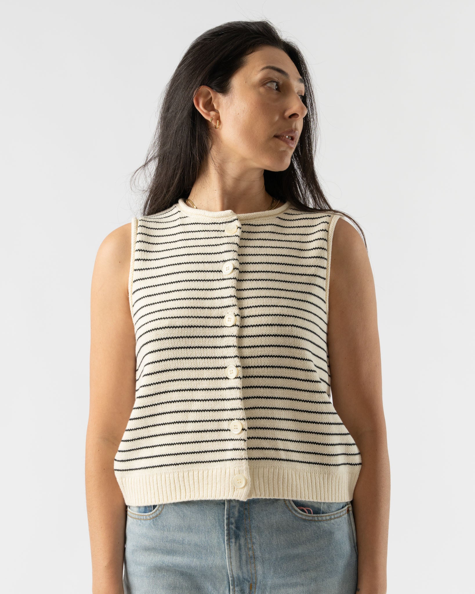 Alex Mill Bridget Striped Vest in Ivory/Black Curated at Jake and Jones
