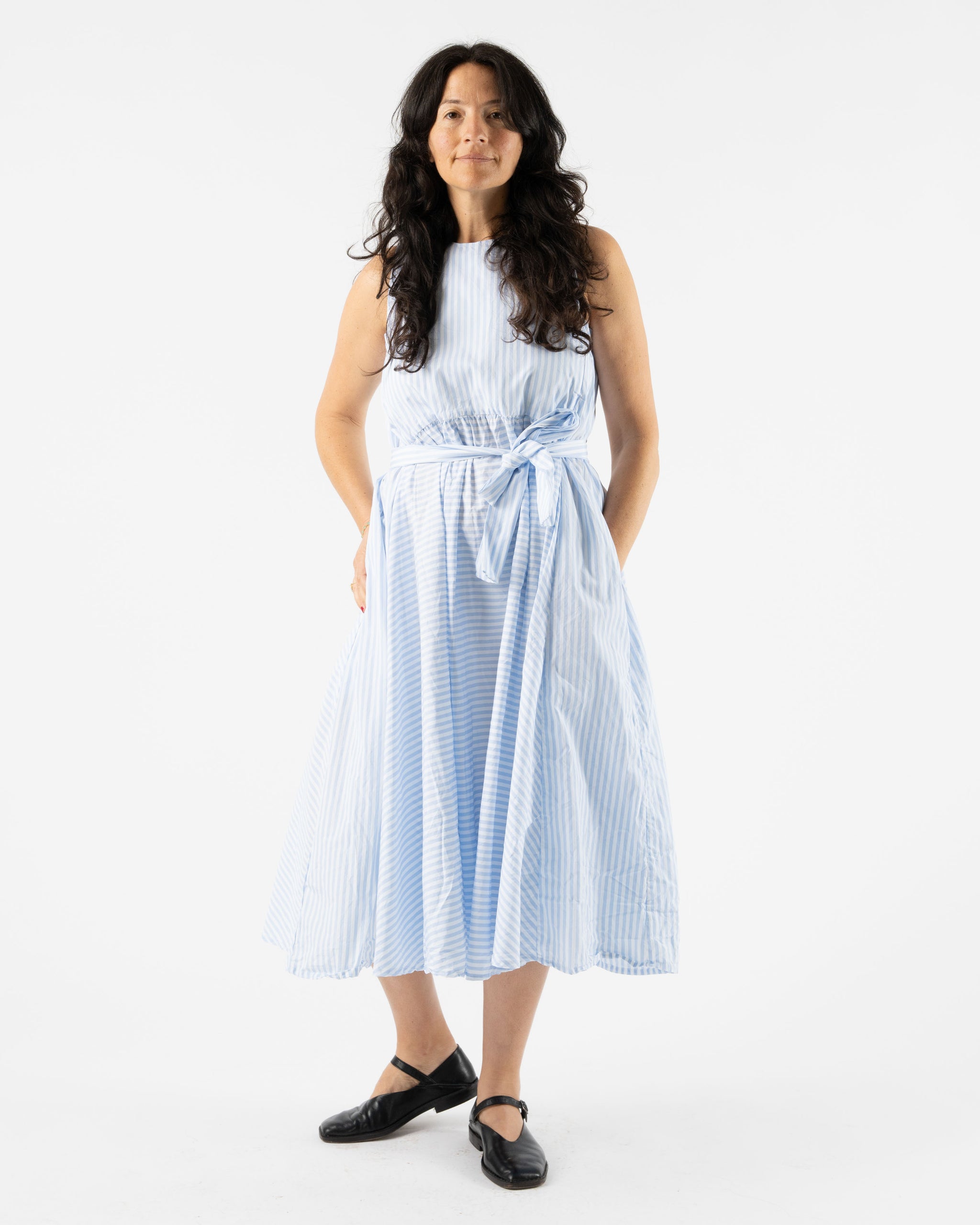 Bergfabel Apron Dress in Light Blue Stripe Curated at Jake and Jones