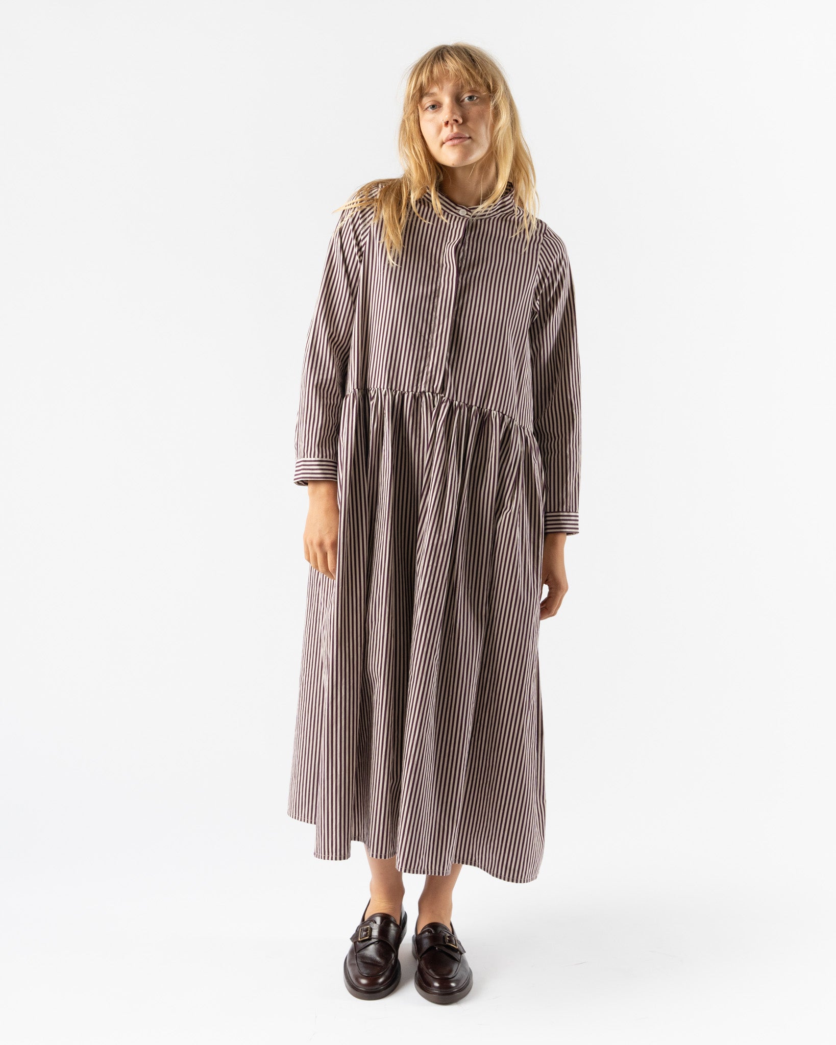 Bergfabel Farmer Dress in Wine Stripe Curated at Jake and Jones