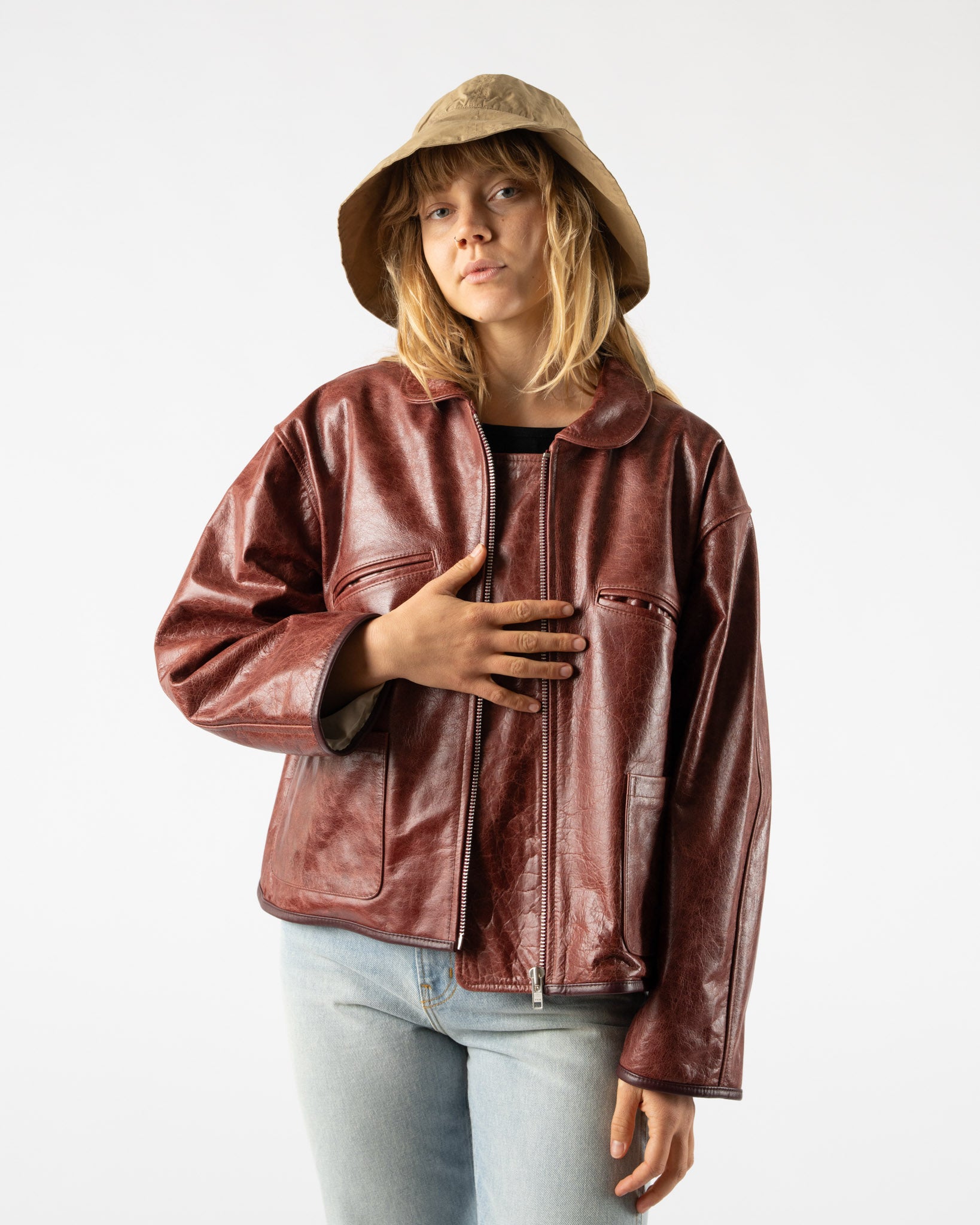 Cawley Leather Flying Jacket in Burgundy Curated at Jake and Jones