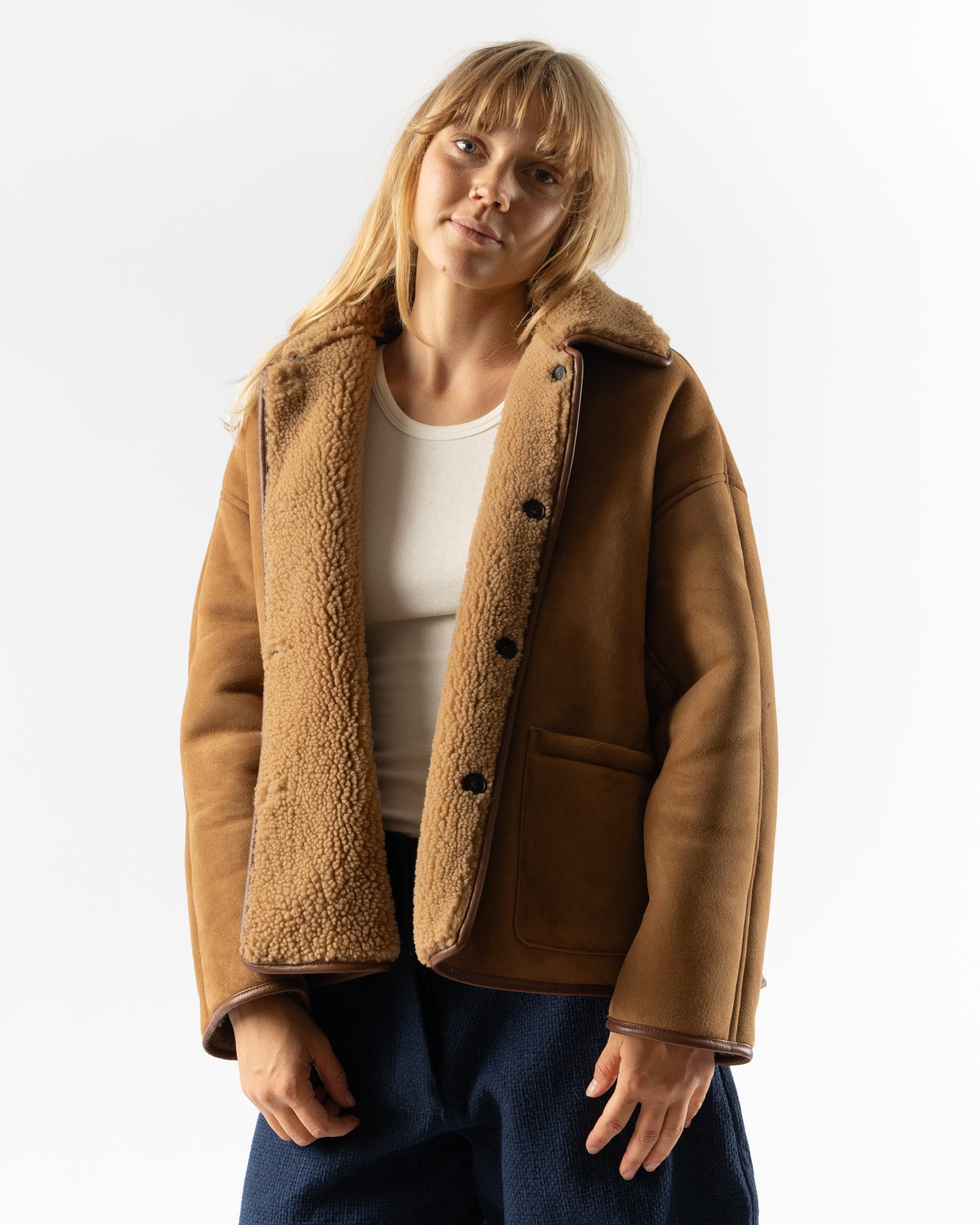 Cawley Curly Hair Avis Jacket in Tan Curated at Jake and Jones