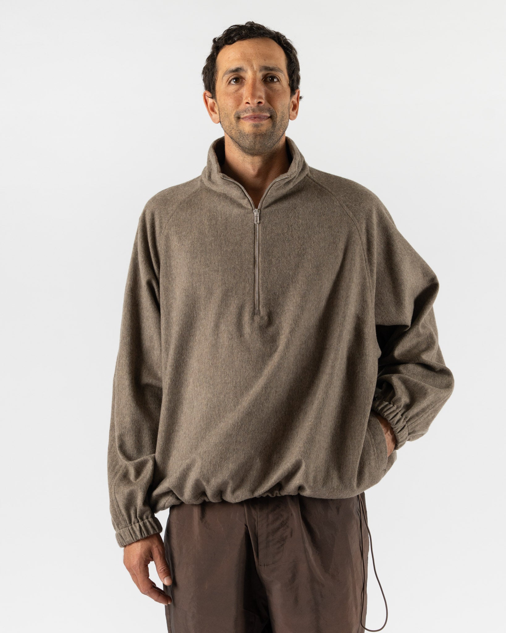 Colbo Half Zip Raglan Parka in Greige Melange Curated at Jake and Jones