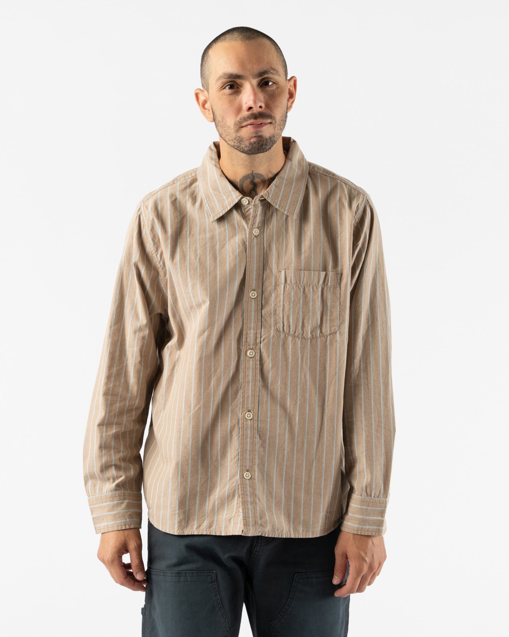 Corridor Tan Stripe Long Sleeve Curated at Jake and Jones