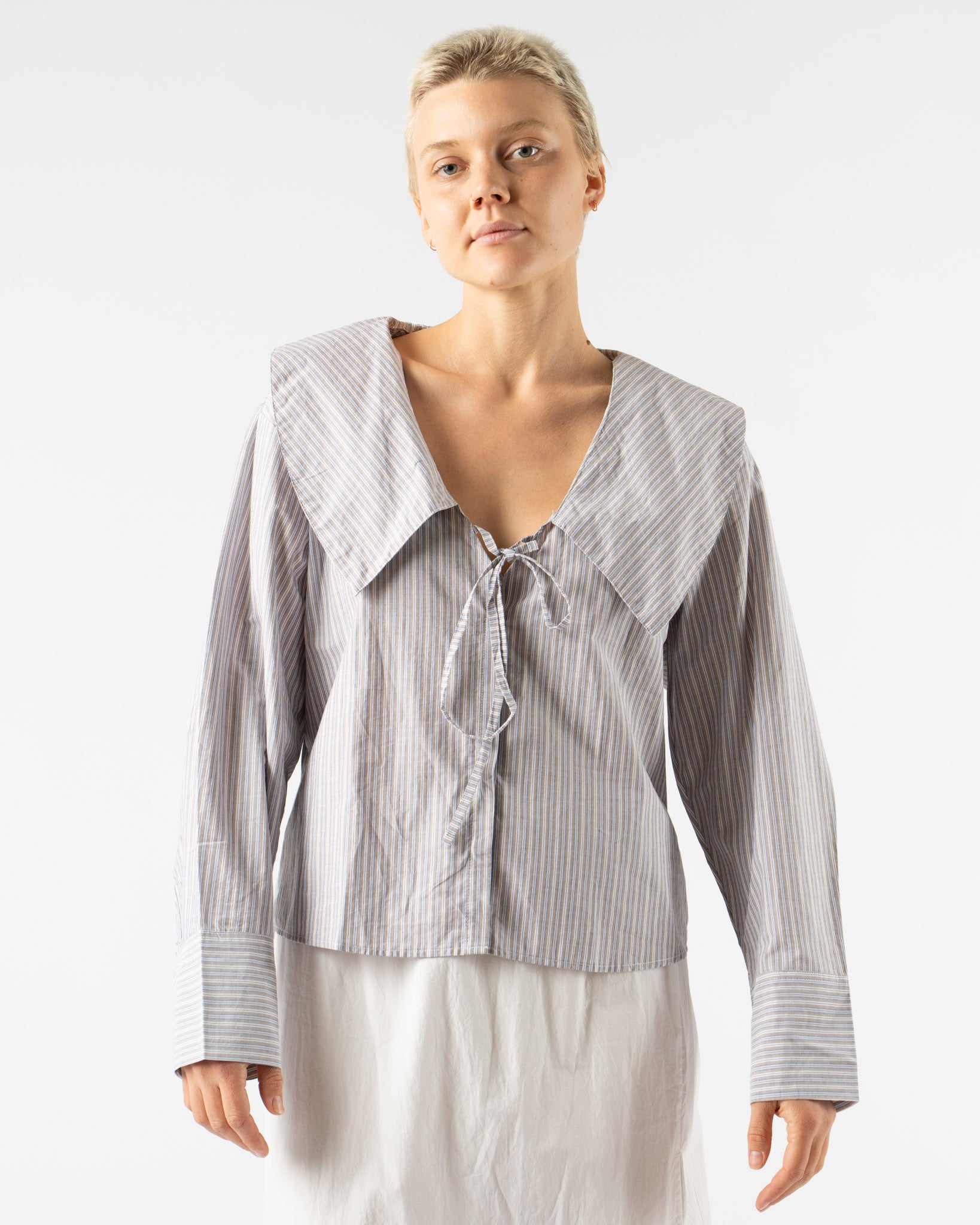 Deiji Studios Collared Tie Shirt in Seas Stripe Curated at Jake and Jones