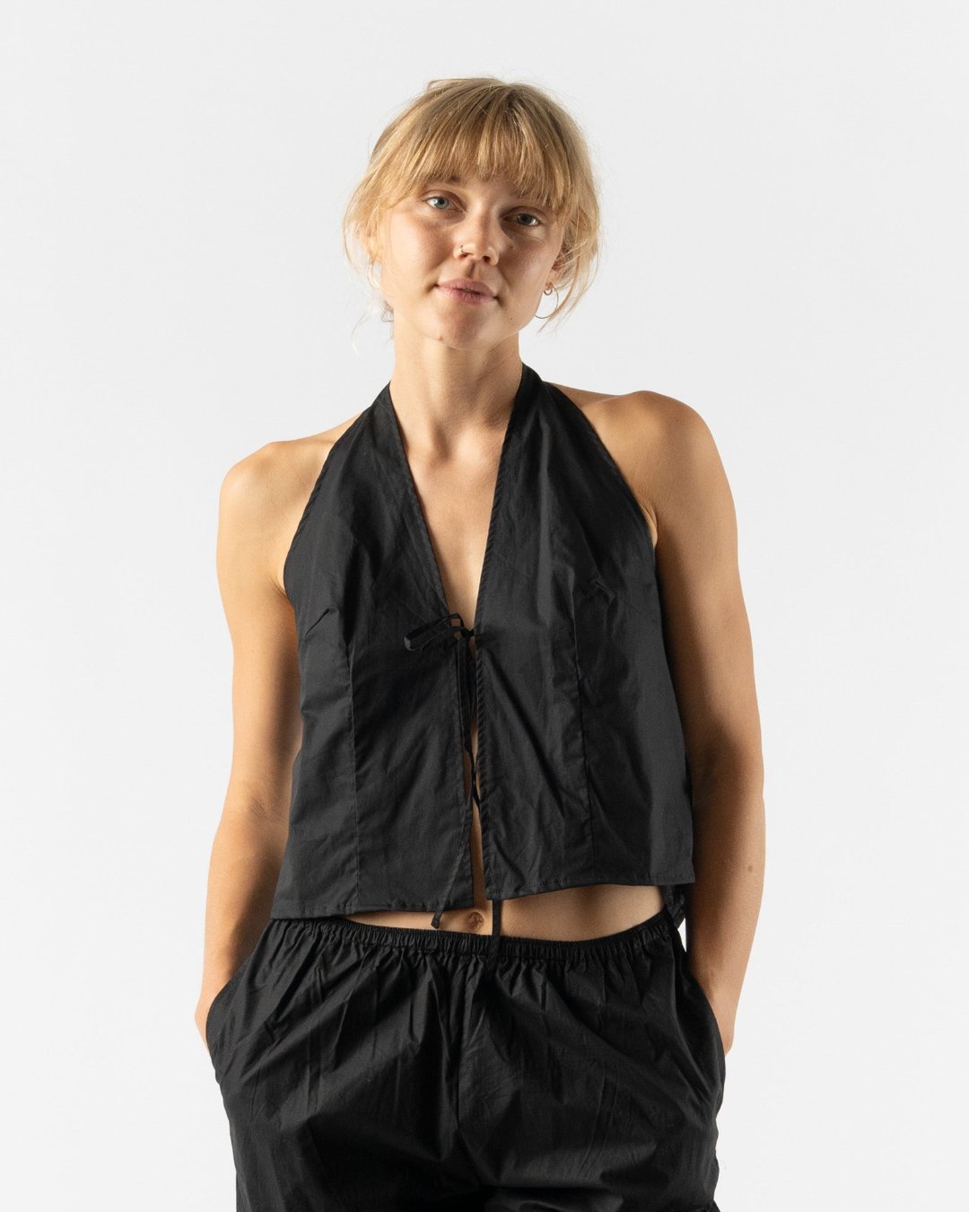 Deiji Studios Open Halter Top in Black Curated at Jake and Jones