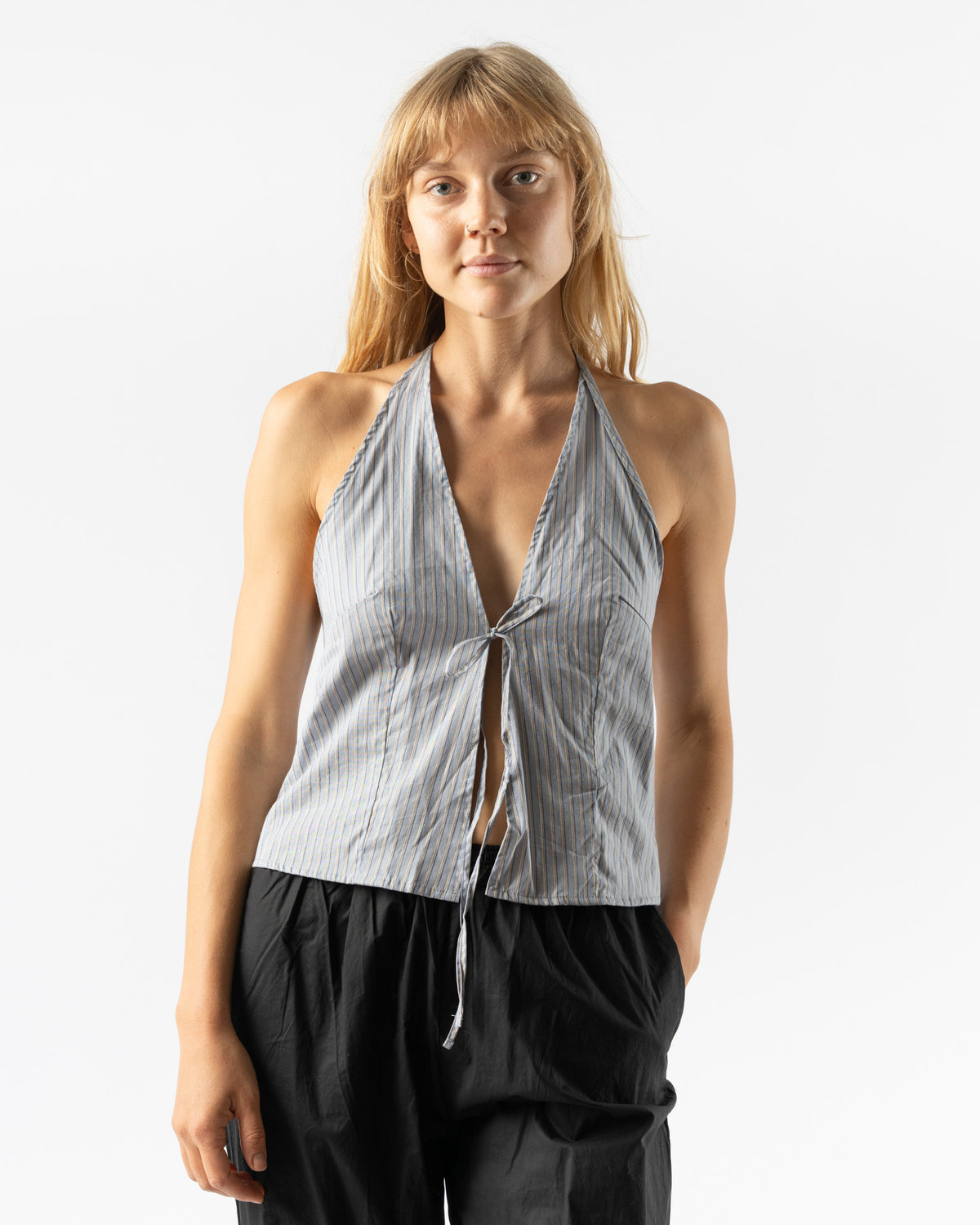 Deiji Studios Open Halter Top in Glacier Stripe Curated at Jake and Jones
