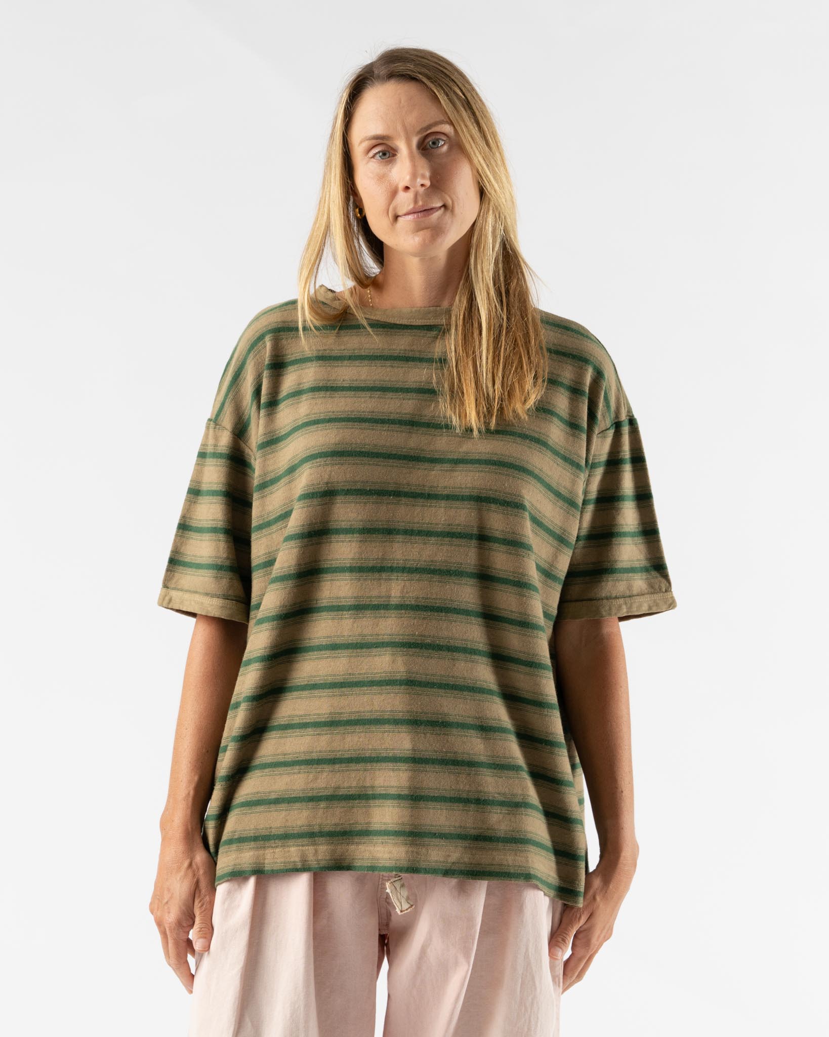 Dr. Collectors Model T Hemp Stripes Shirt in Khaki Curated at Jake and ...