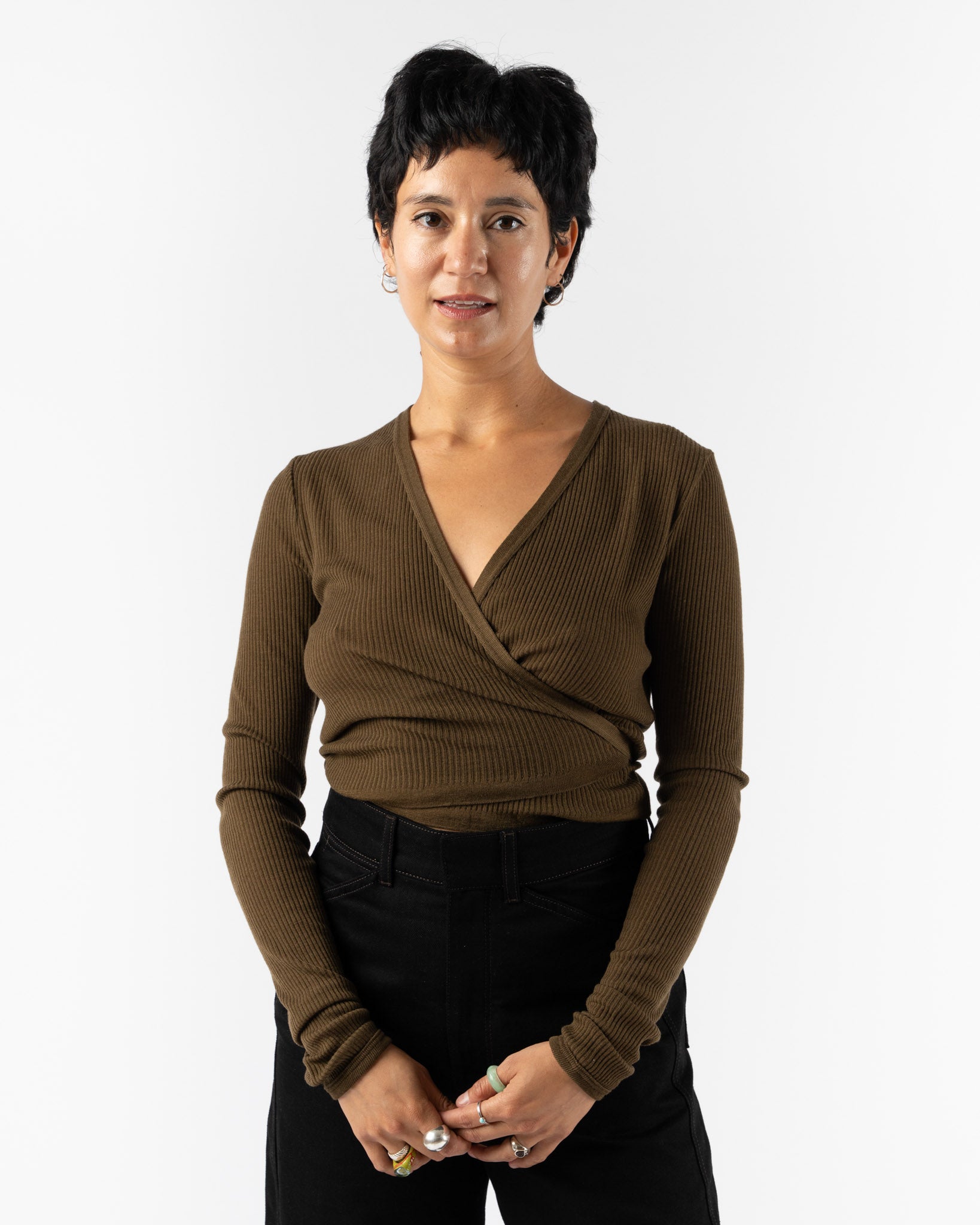 Lemaire Wrap Over Cardigan in Havana Curated at Jake and Jones