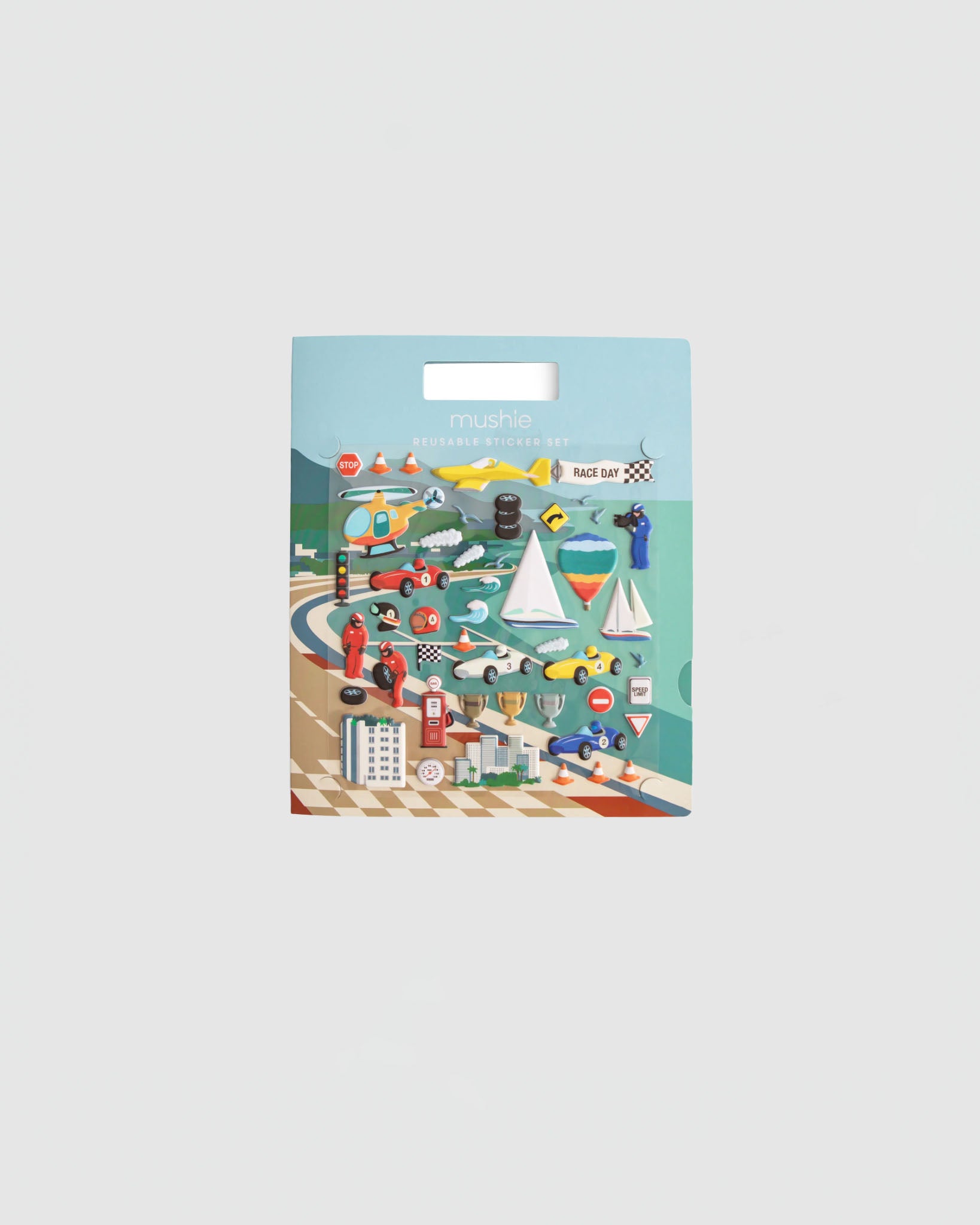 Mushie Reusable Sticker Set in Race Cars Curated at Jake and Jones