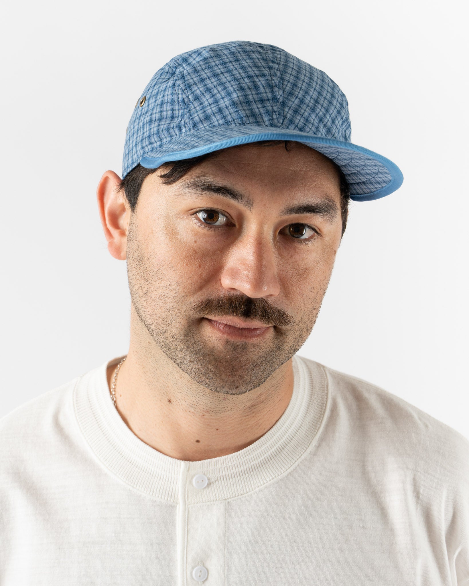 Pilgrim Surf + Supply Plaid Longbill Cap in Blue Curated at Jake and Jones
