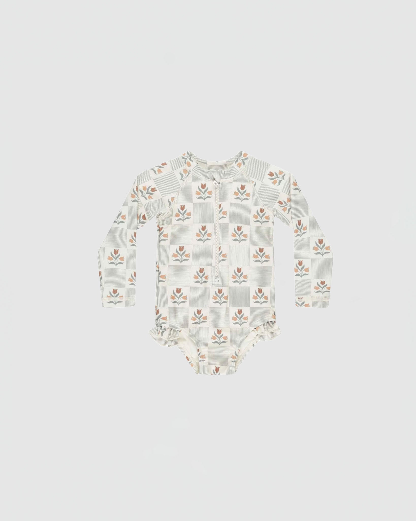Rylee + Cru Rashguard One-Piece in Garden Grid Curated at Jake and Jones