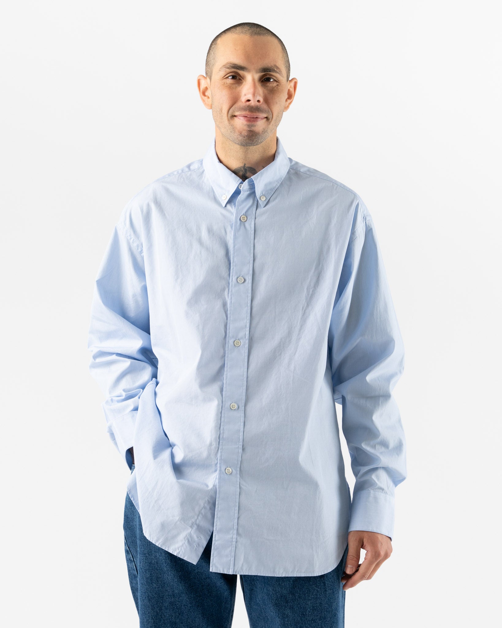 Studio Nicholson Jude Button Down Shirt in Sky Blue Curated at Jake and ...