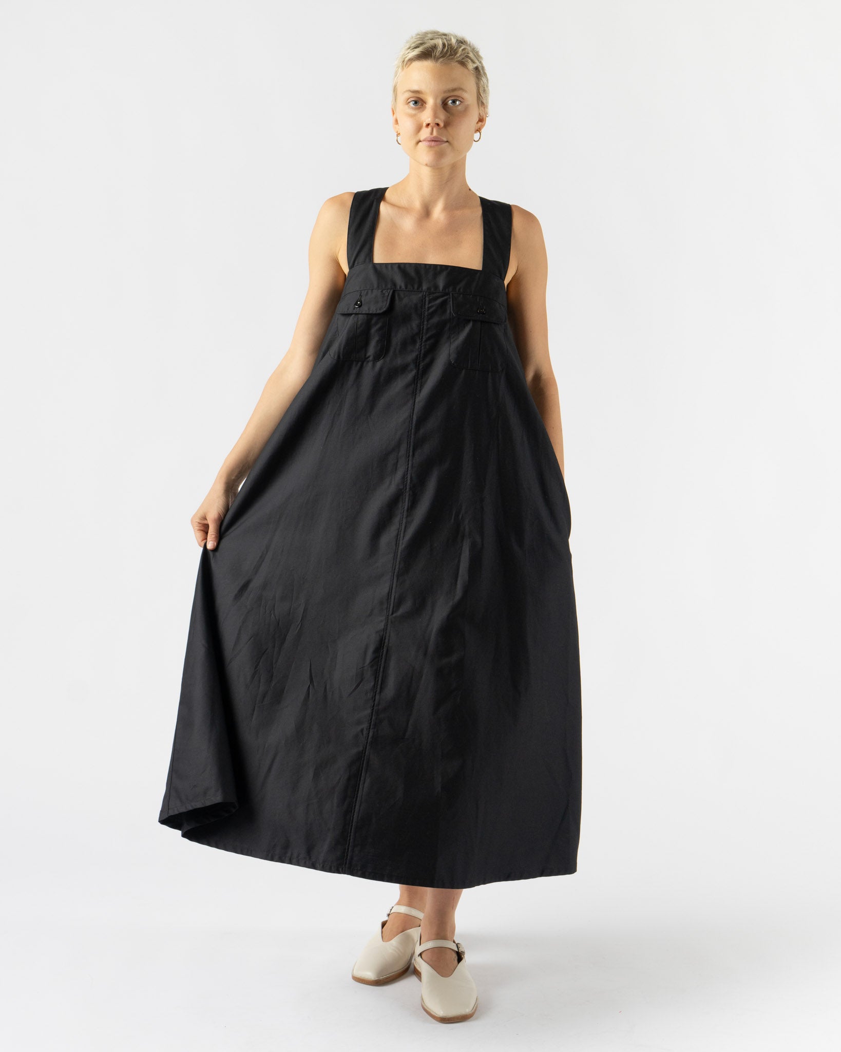 tActi Cinch Dress in Black Nano Fineline Twill Curated at Jake and Jones